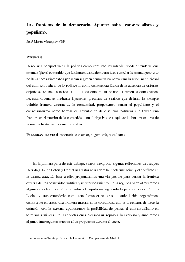 Pdf Las Fronteras De La Democracia Apuntes Sobre Consensualismo Y