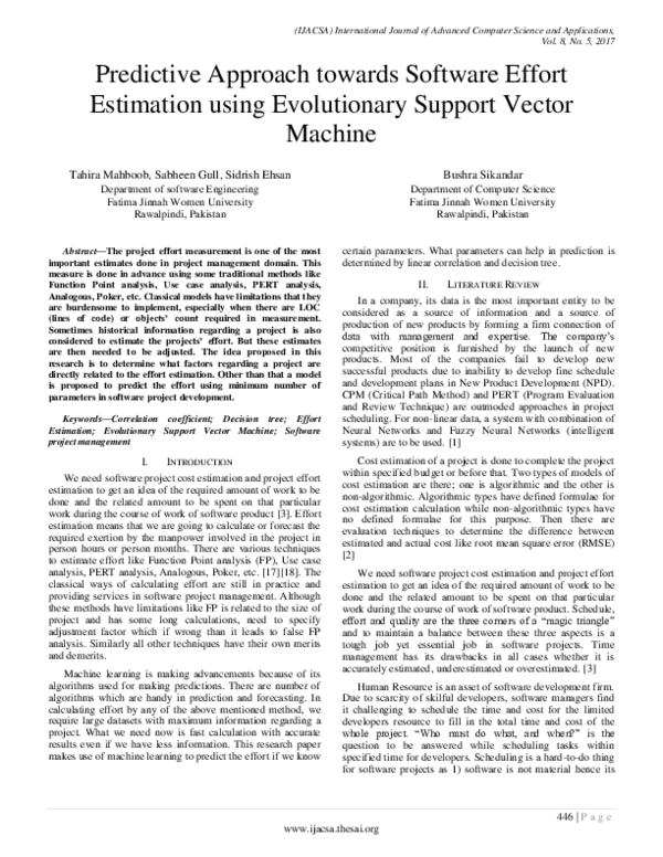 Pdf Predictive Approach Towards Software Effort Estimation Using Evolutionary Support Vector