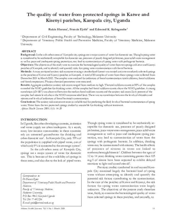 (PDF) The quality of water from protected springs in Katwe and Kisenyi ...