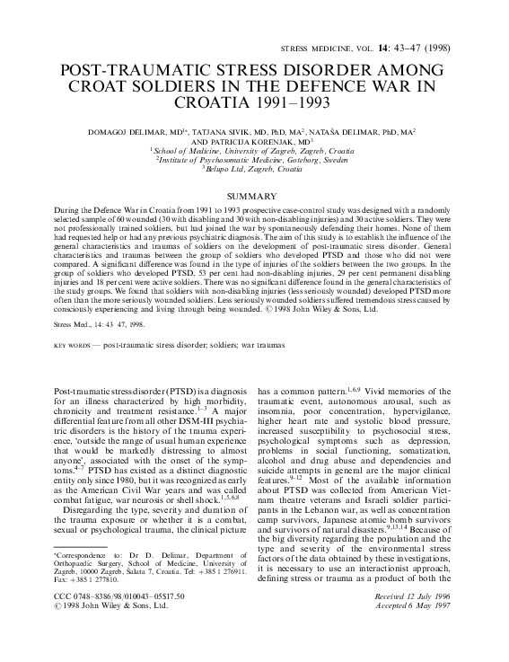 (PDF) Post-traumatic stress disorder among Croat soldiers in the ...