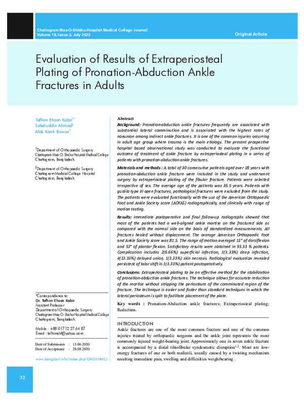 (PDF) Evaluation of Results of Extraperiosteal Plating of Pronation ...