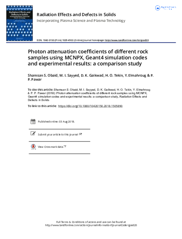 (PDF) Photon attenuation coefficients of different rock samples using MCNPX, Geant4 simulation ...