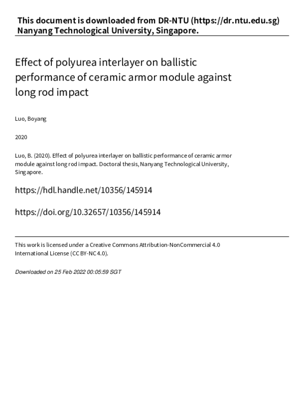 Pdf Effect Of Polyurea Interlayer On Ballistic Performance Of Ceramic