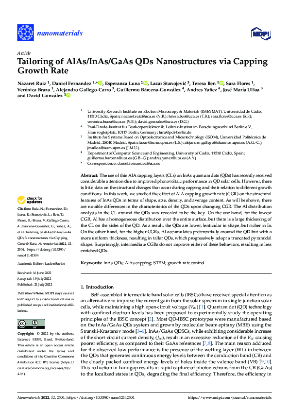(PDF) Impact of Capping Growth Rate on InAs QDs