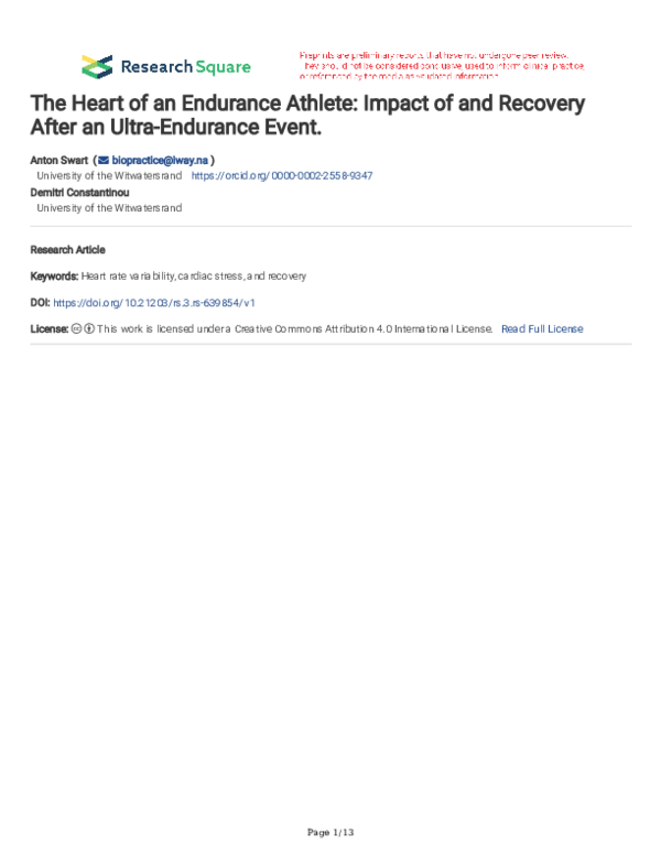 (PDF) The Heart of an Endurance Athlete: Impact of and Recovery After ...