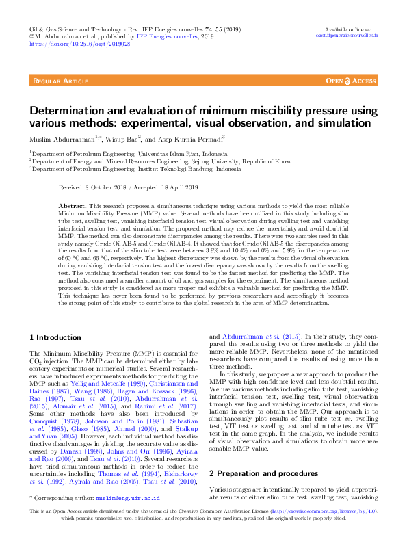 (PDF) Determination and evaluation of minimum miscibility pressure using various methods ...