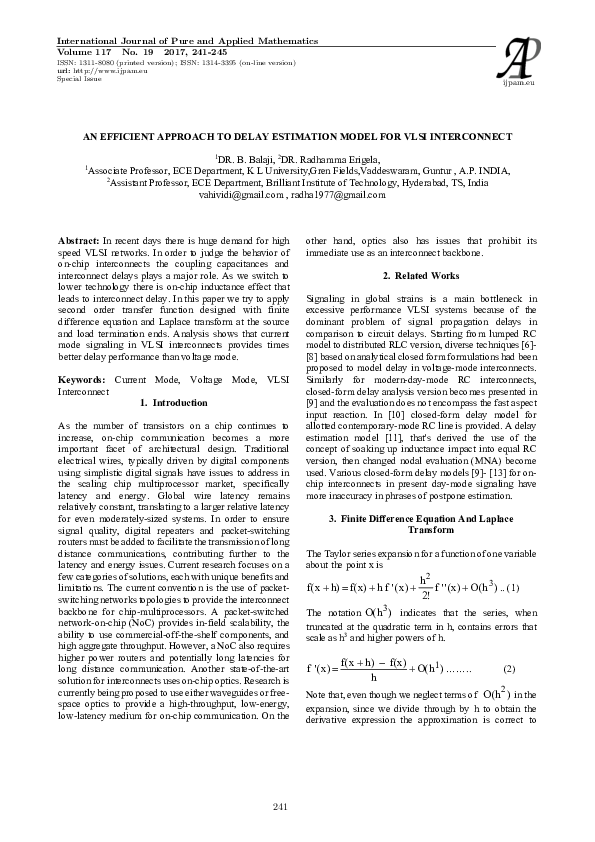Pdf An Efficient Approach To Delay Estimation Model For Vlsi Interconnect 2933