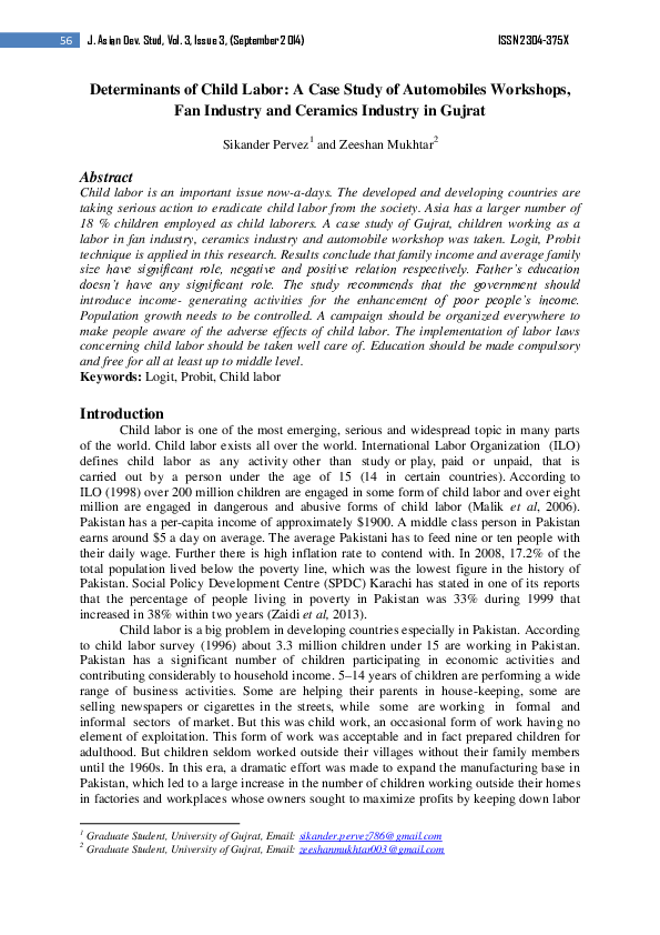 (PDF) Determinants of Child Labor: A Case Study of Automobiles ...