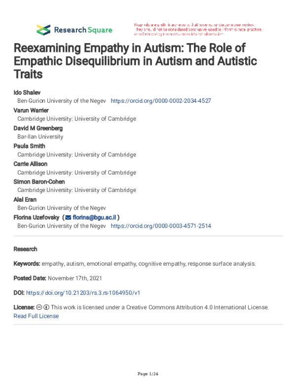 (PDF) Reexamining Empathy in Autism: The Role of Empathic ...