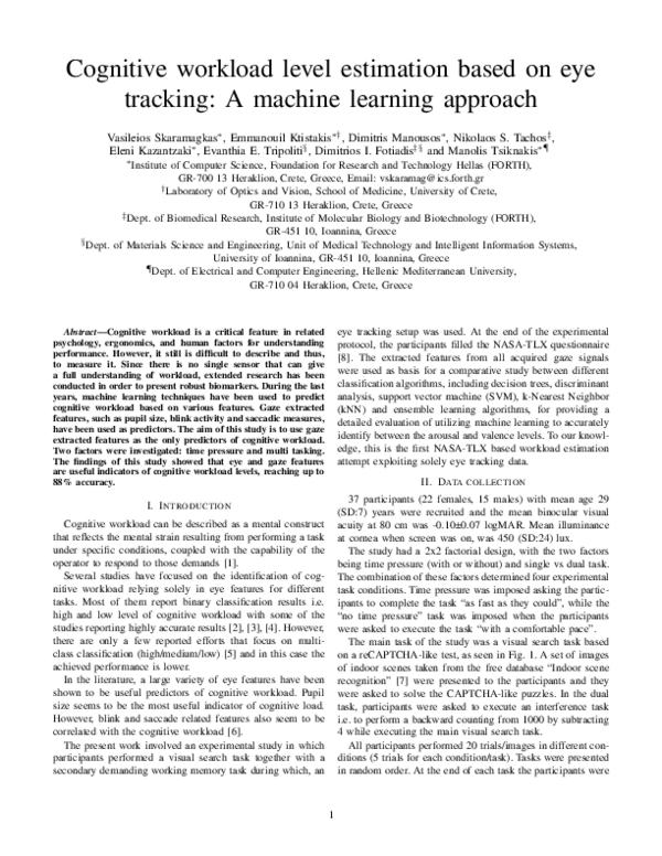 (PDF) Cognitive workload level estimation based on eye tracking: A machine learning approach