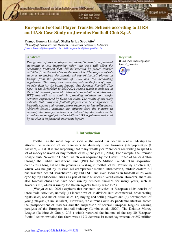 (PDF) European Football Player Transfer Scheme according to IFRS and ...