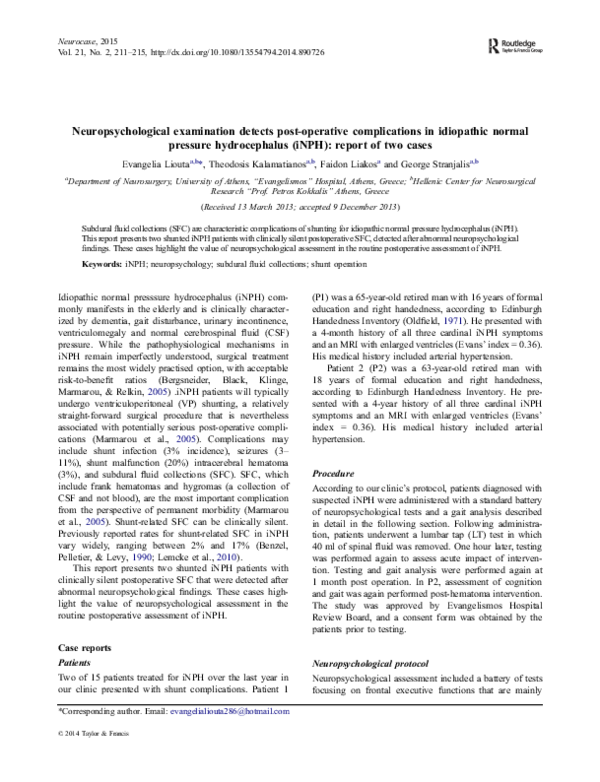 (PDF) Neuropsychological examination detects post-operative complications in idiopathic normal ...