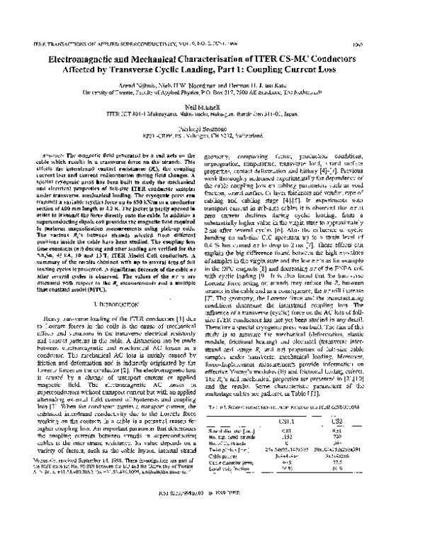 (PDF) Electromagnetic and mechanical characterisation of ITER CS-MC ...