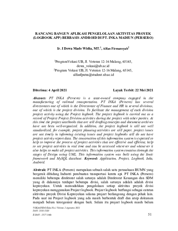 (PDF) Rancang Bangun Aplikasi Pengelolaan Aktivitas Proyek (Logbook App ...