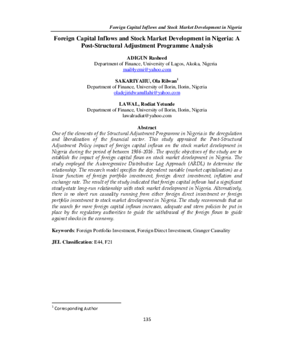 (PDF) Foreign Capital Inflows and Stock Market Development in Nigeria ...
