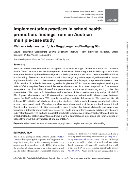 (PDF) Implementation practices in school health promotion: findings ...