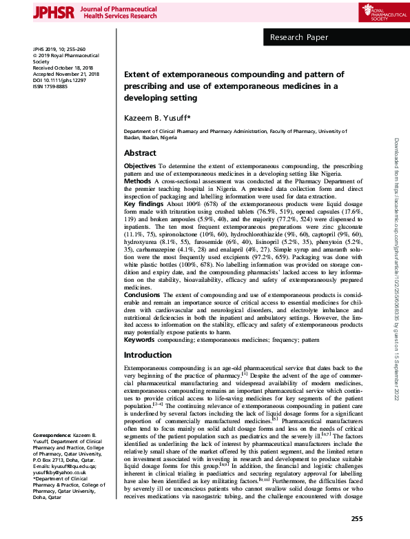 (PDF) Extent of extemporaneous compounding and pattern of prescribing ...