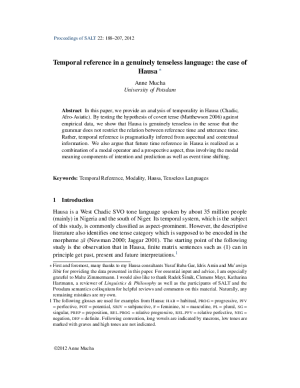 (PDF) Temporal reference in a genuinely tenseless language: The case of ...