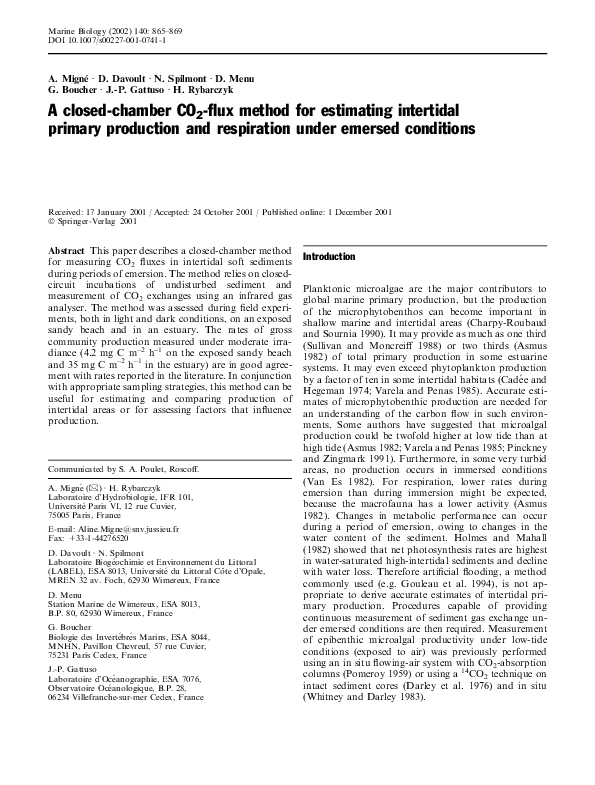 (PDF) A closed-chamber CO 2 -flux method for estimating intertidal ...