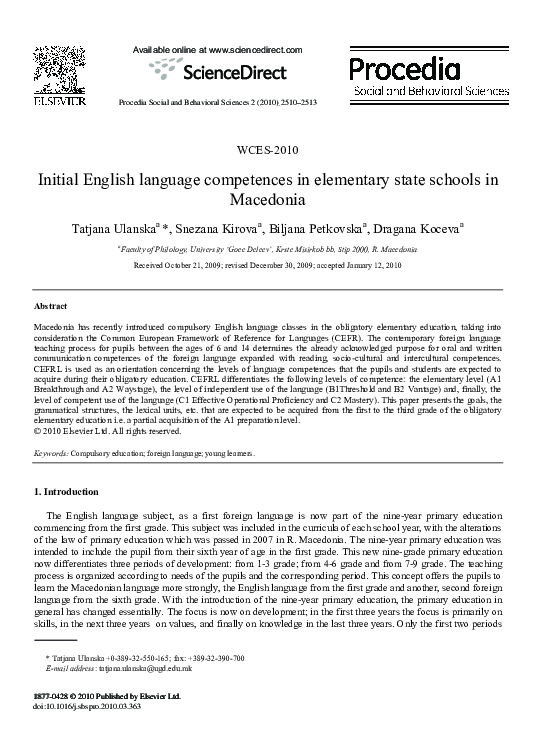 (PDF) Initial English language competences in elementary state schools ...