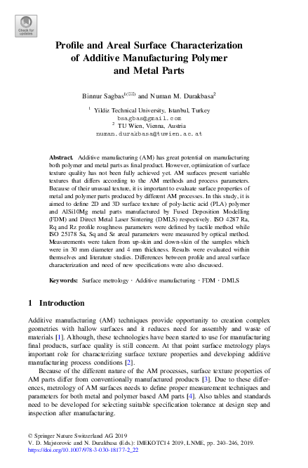 (PDF) Profile and Areal Surface Characterization of Additive Manufacturing Polymer and Metal Parts
