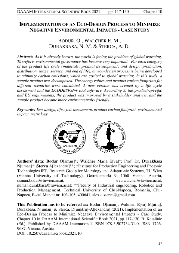 (PDF) Implementation of an Eco-Design Process to Minimize Negative Environmental Impacts - Case ...