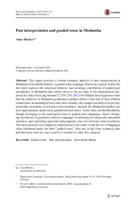 (PDF) Past interpretation and graded tense in Medumba