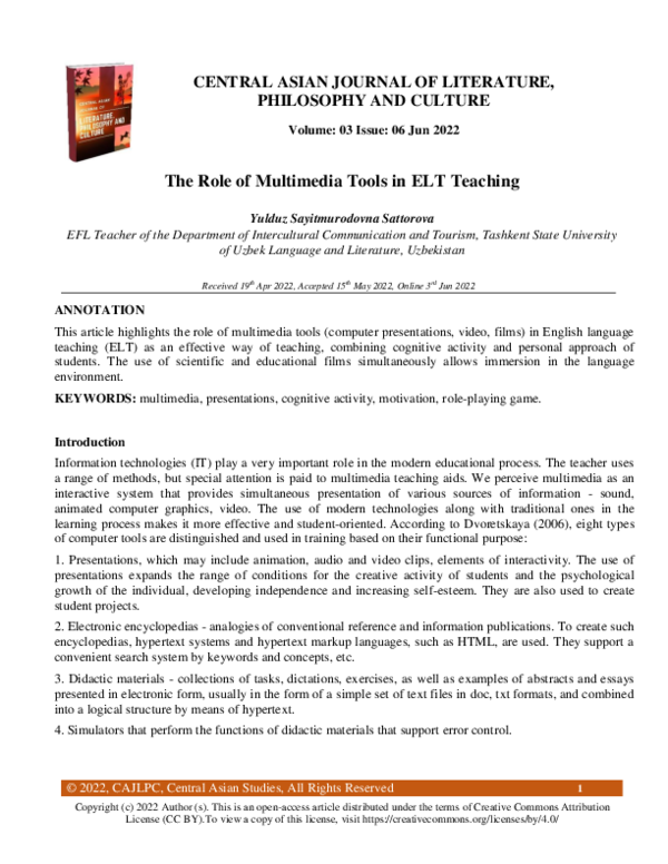 (PDF) The Role of Multimedia Tools in ELT Teaching