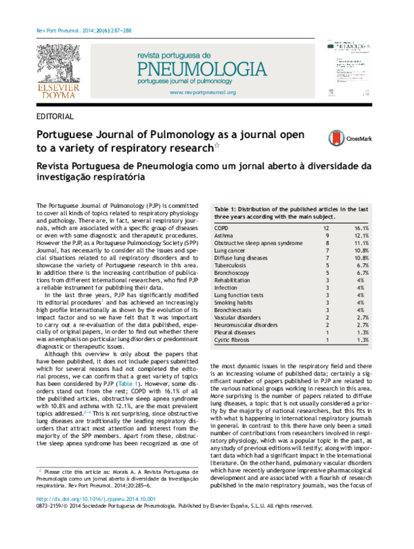 (PDF) Portuguese Journal of Pulmonology as a journal open to a variety ...