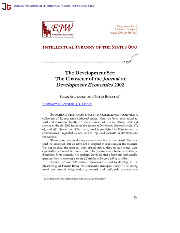 (PDF) The Development Set: The Character of the _Journal of Development ...