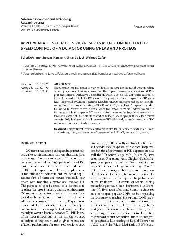 Pdf Implementation Of Pid On Pic24f Series Microcontroller For Speed