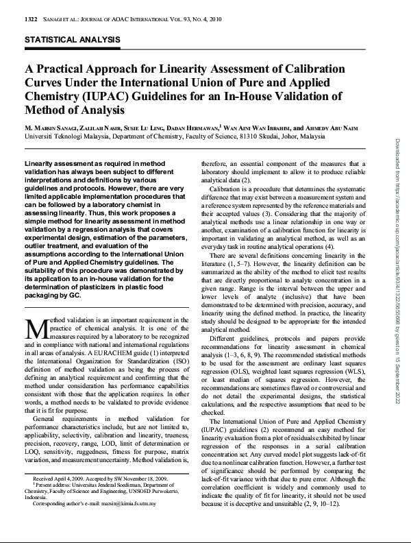 (PDF) A Practical Approach for Linearity Assessment of Calibration Curves Under the ...