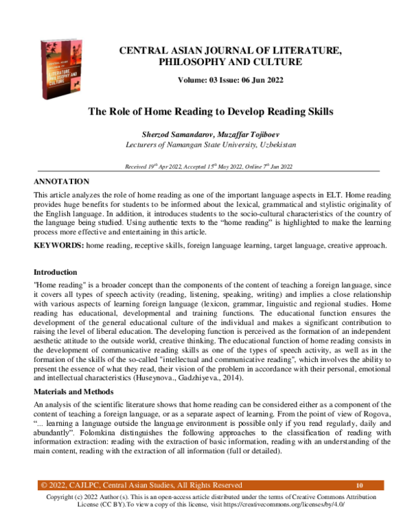 (PDF) The Role of Home Reading to Develop Reading Skills