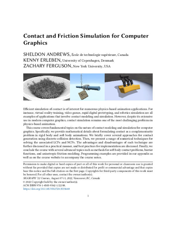 (PDF) Contact and friction simulation for computer graphics