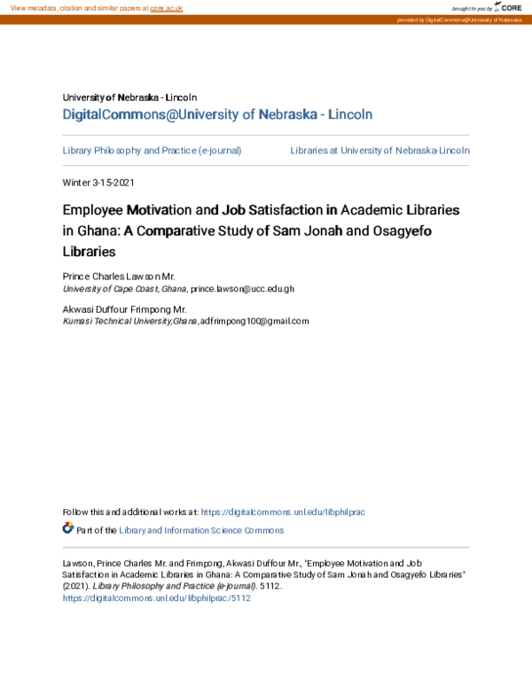 (PDF) Employee Motivation and Job Satisfaction in Academic Libraries in ...