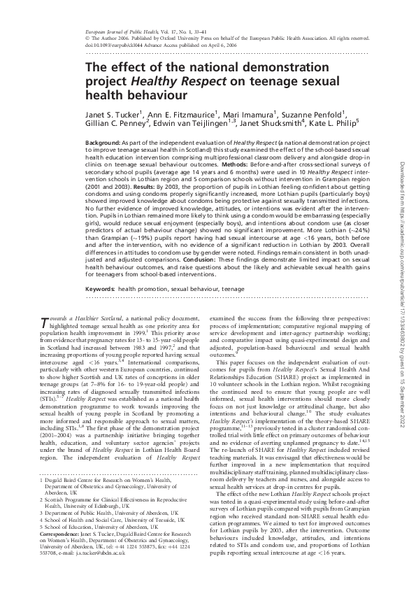 Pdf Project Healthy Respect On Teenage Sexual Mari Imamura