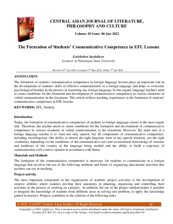 (PDF) The Formation of Students’ Communicative Competence in EFL ...