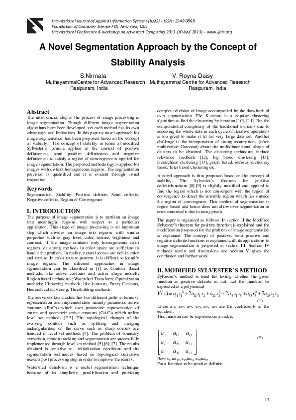 (PDF) A Novel Segmentation Approach by the Concept of Stability Analysis