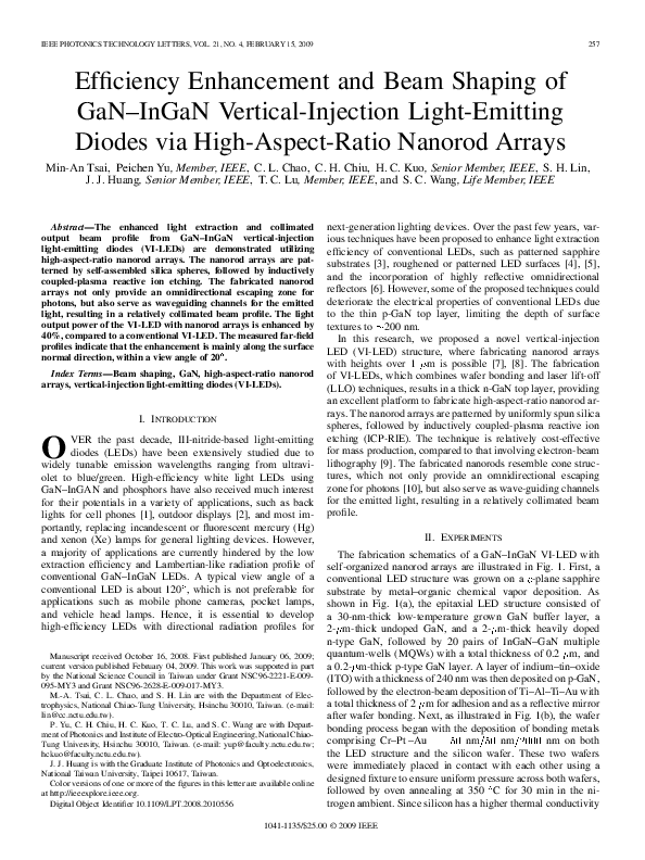 (PDF) Efficiency Enhancement and Beam Shaping of GaN–InGaN Vertical-Injection Light-Emitting ...