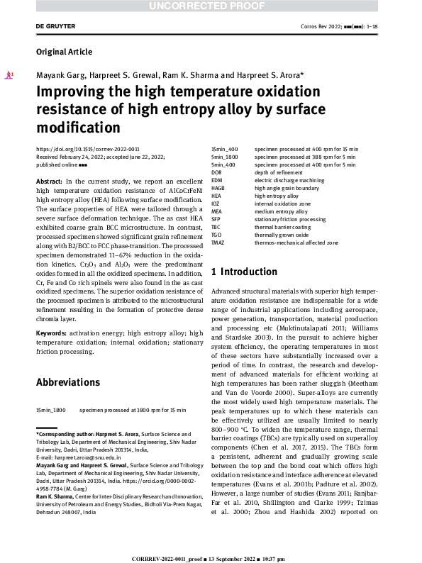 (PDF) Improving the High Temperature Oxidation Resistance of High ...