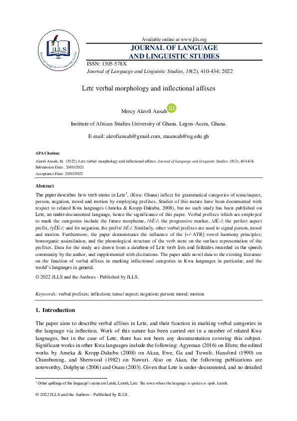 (PDF) Leteh verbal morphology and inflectional affixes