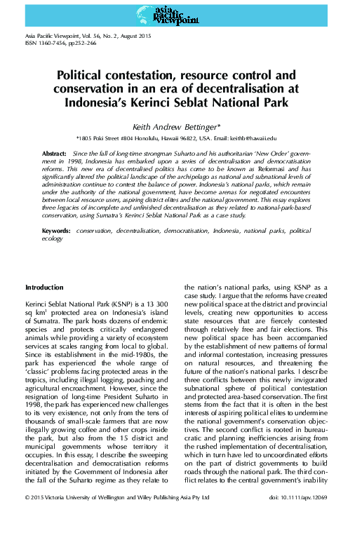 (PDF) Political contestation, resource control and conservation in an ...