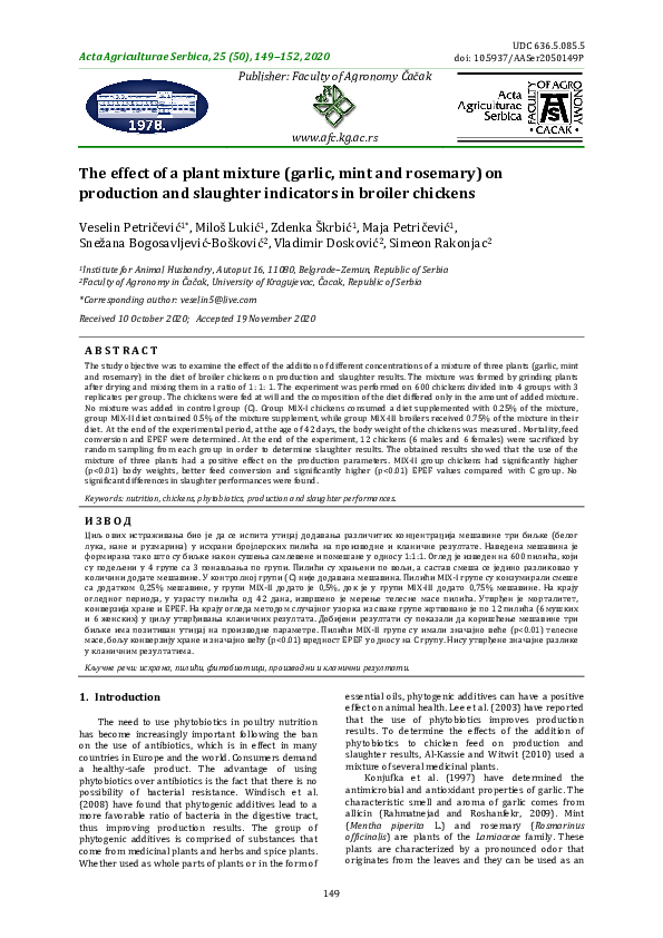 (PDF) The effect of a plant mixture (garlic, mint and rosemary) on ...