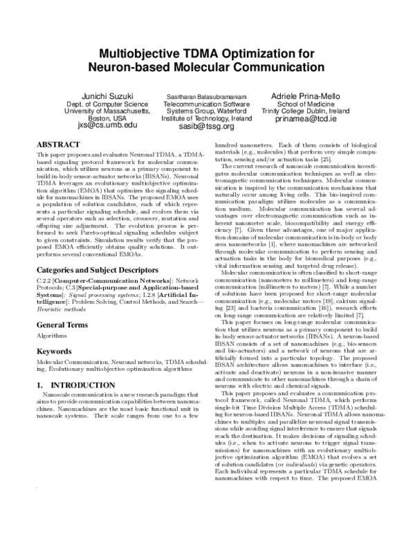 (PDF) Multiobjective TDMA Optimization for Neuron-based Molecular Communication