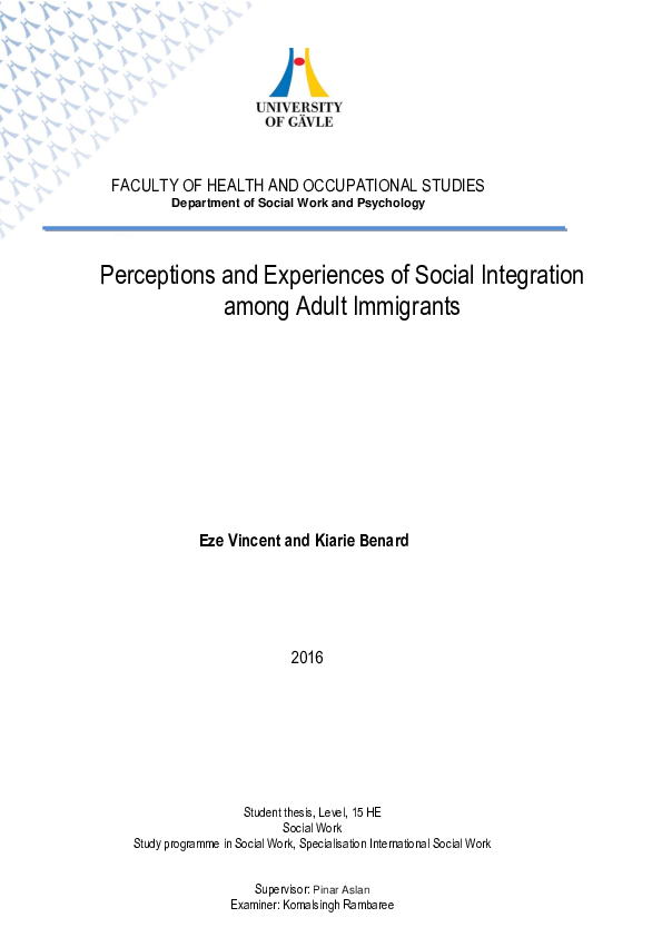 (PDF) Perceptions and Experiences of Social Integration among Adult ...