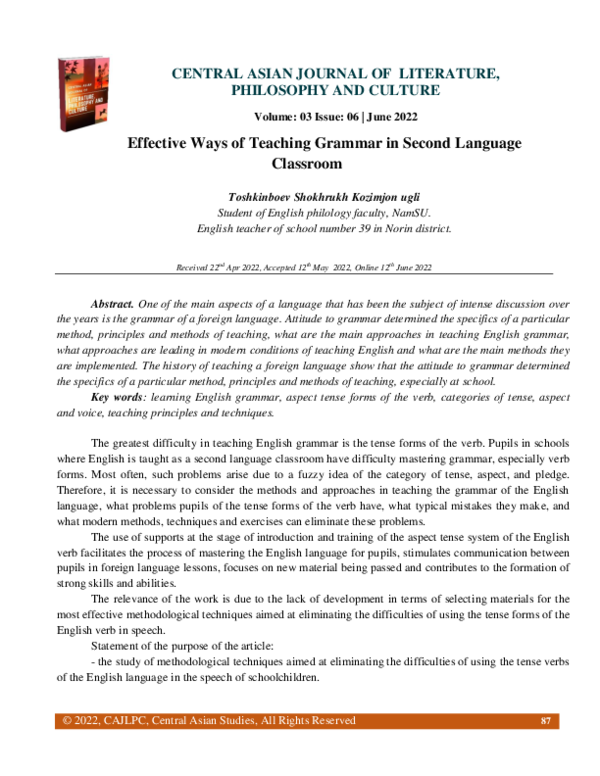 (PDF) Effective Ways of Teaching Grammar in Second Language Classroom