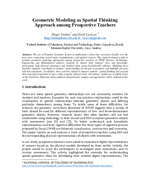 (PDF) Geometric Modeling as Spatial Thinking Approach among Prospective ...