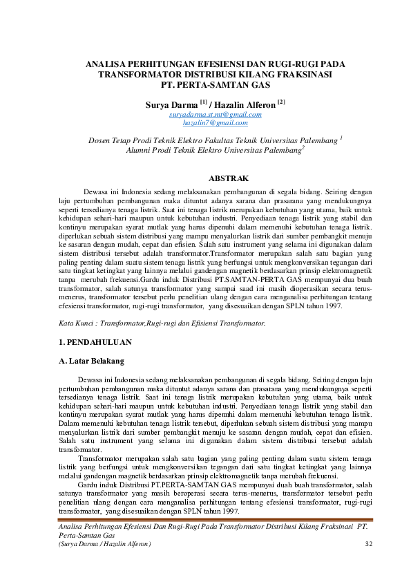 (PDF) Analisa Perhitungan Efesiensi Dan Rugi-Rugi Pada Transformator ...