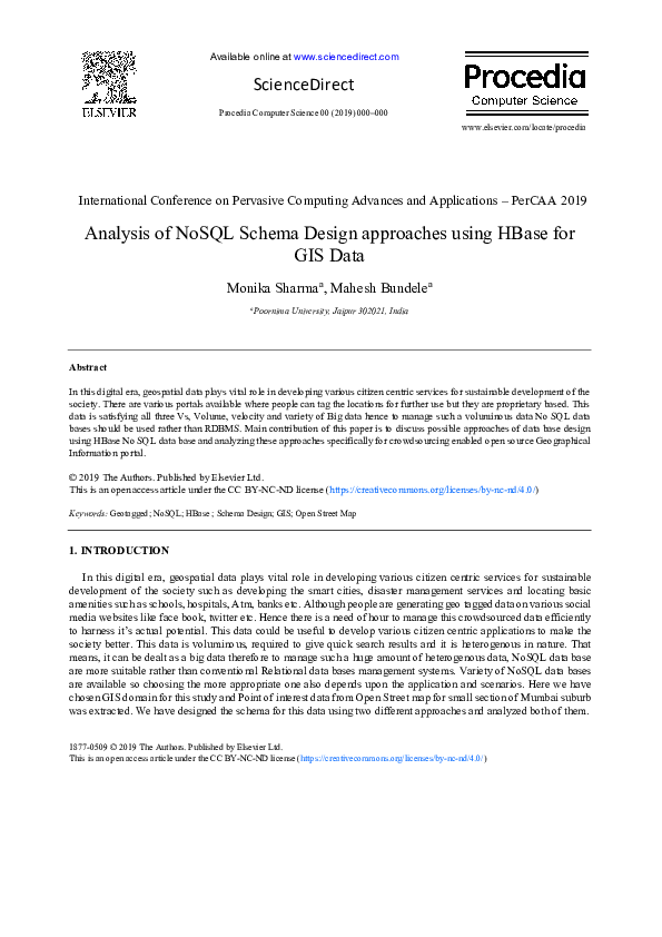 Pdf Analysis Of Nosql Schema Design Approaches Using Hbase For Gis Data