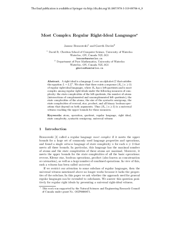 (PDF) Most Complex Regular Right-Ideal Languages